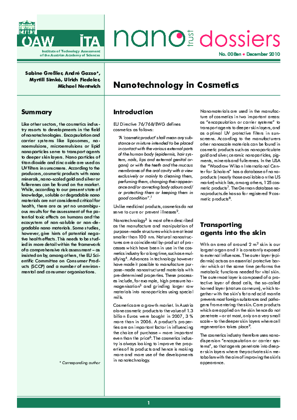 (PDF) Nanotechnology in Cosmetics