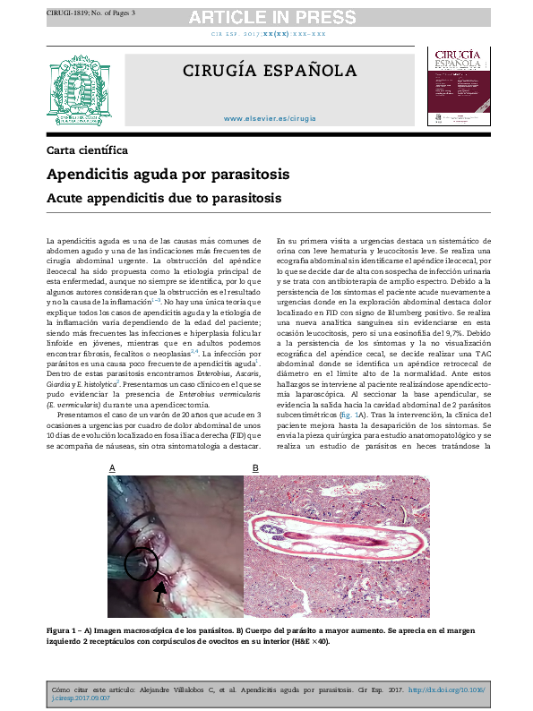 (PDF) Apendicitis aguda por parasitosis