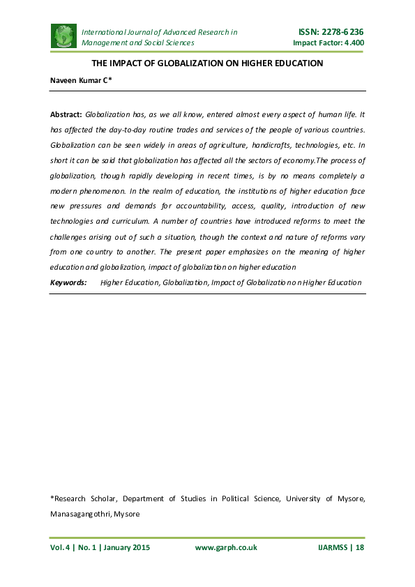 (PDF) The Impact of Globalization on Higher Education