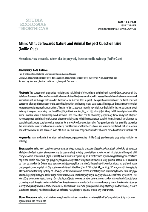 (PDF) Man’s Attitude Towards Nature and Animal Respect Questionnaire ...