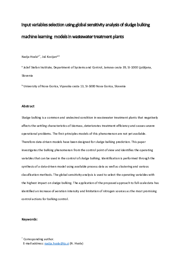 Pdf Input Variable Selection Using Machine Learning And Global Sensitivity Methods For The
