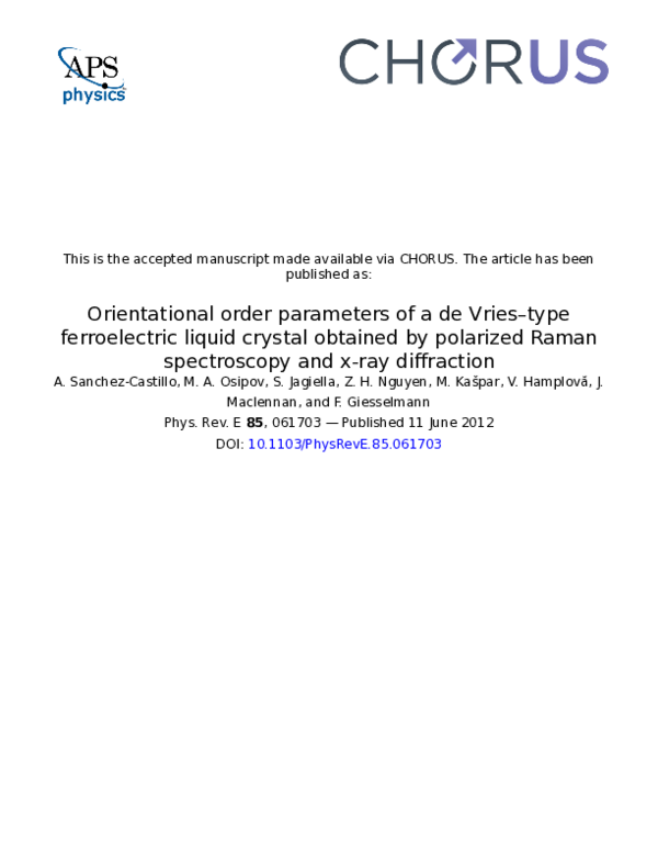(PDF) Orientational order parameters of a de Vries–type ferroelectric ...
