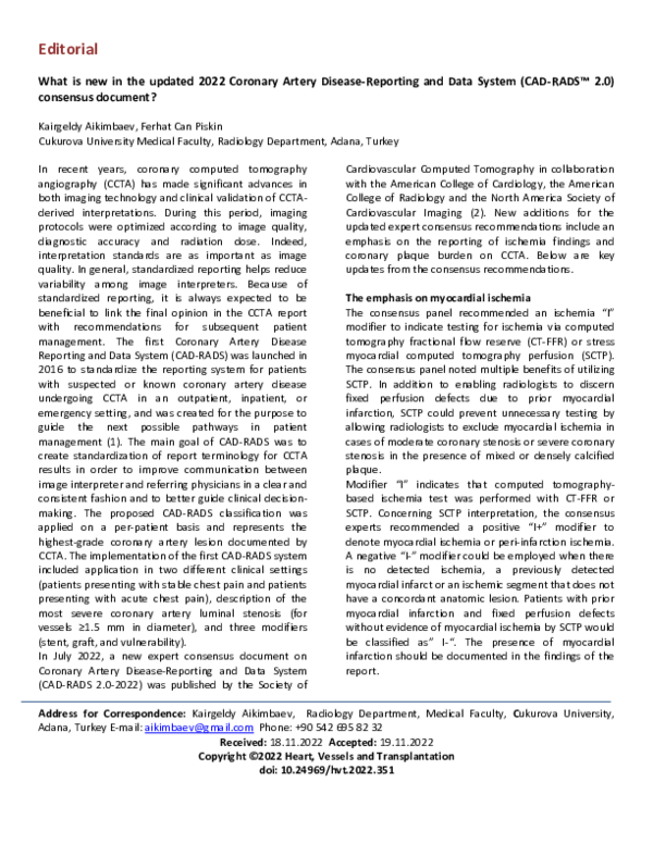 (PDF) What is new in the updated 2022 Coronary Artery Disease-Reporting ...
