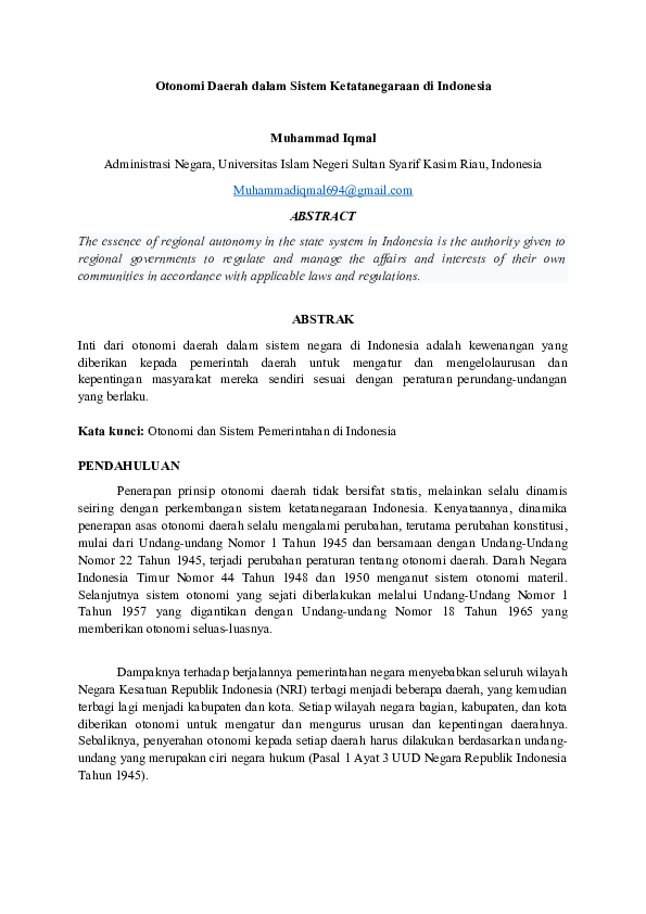 (DOC) Otonomi Daerah dalam Sistem Ketatanegaraan di Indonesia