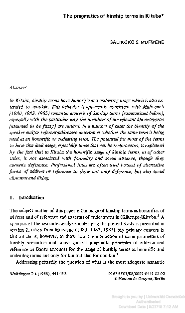 (PDF) Kinship Terms in Kituba: Pragmatic Duality