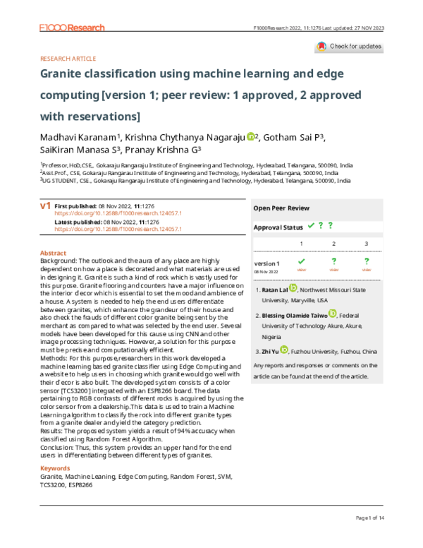 (PDF) Granite classification using machine learning and edge computing