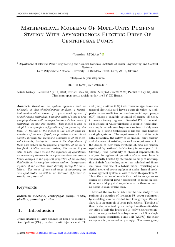 (PDF) Mathematical Modeling Of Multi-Units Pumping Station With Asynchronous Electric Drive Of ...