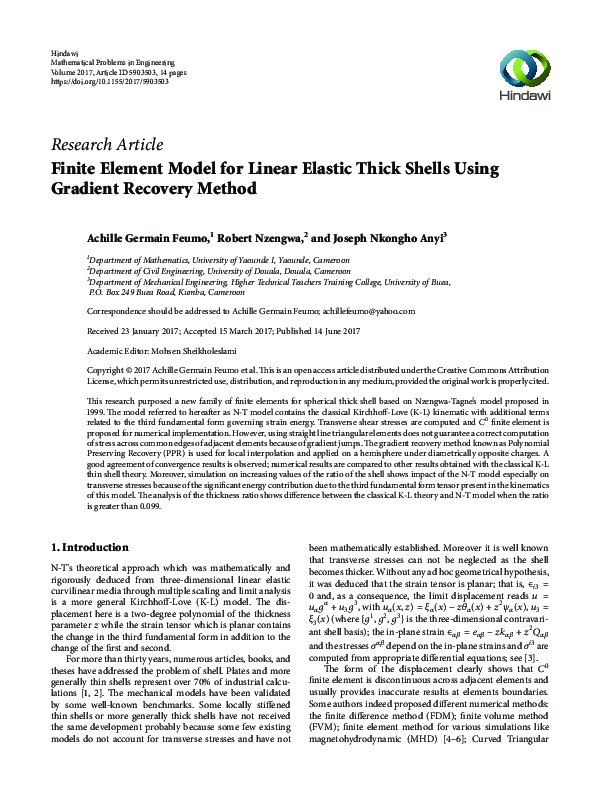 (PDF) Finite Element Model for Linear Elastic Thick Shells Using ...