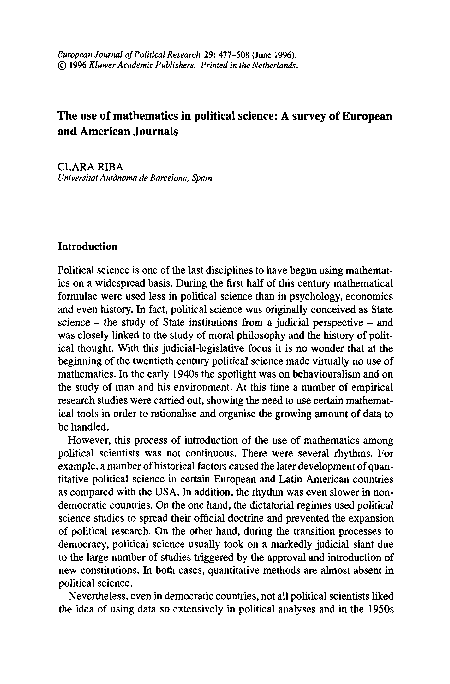 (PDF) The use of mathematics in political science: A survey of European ...
