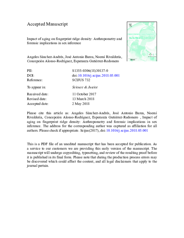 Pdf Impact Of Aging On Fingerprint Ridge Density Anthropometry And Forensic Implications In