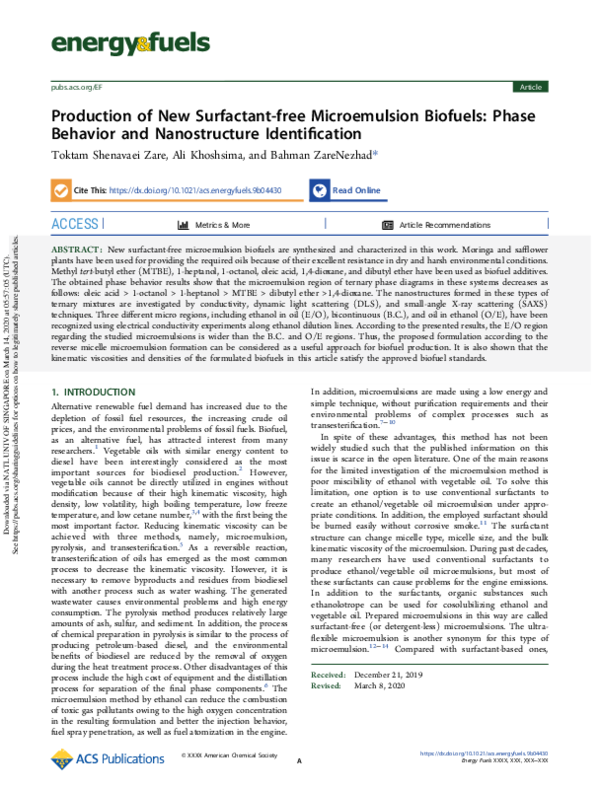 (PDF) Production of New Surfactant-free Microemulsion Biofuels: Phase ...