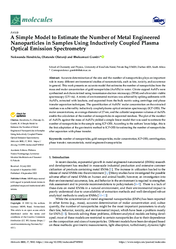 A Simple Model to Estimate the Number of Metal Engineered Nanoparticles in Samples Using ...