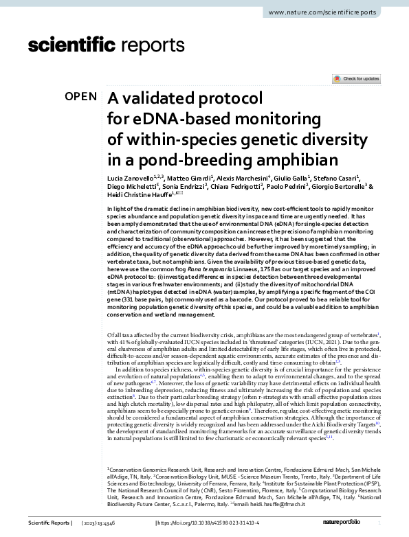 (PDF) A validated protocol for eDNA-based monitoring of within-species ...