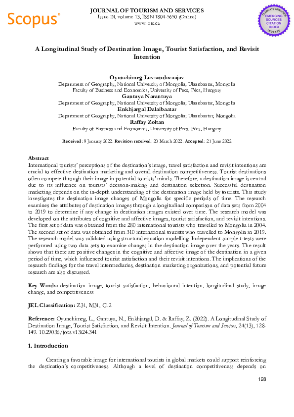 (PDF) A Longitudinal Study of Destination Image, Tourist Satisfaction ...