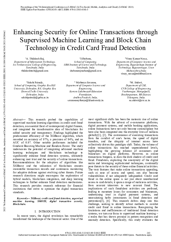 (PDF) Enhancing Security for Online Transactions through Supervised Machine Learning and Block ...