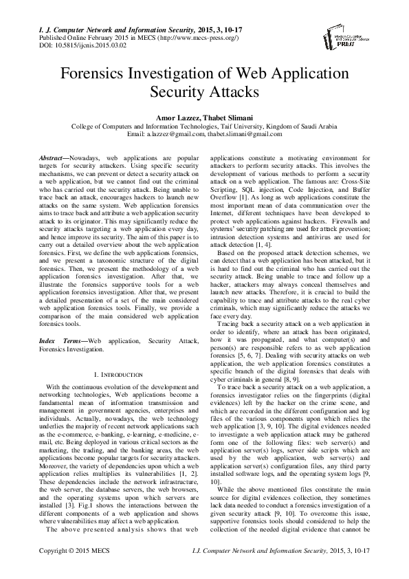 (PDF) Forensics Investigation of Web Application Security Attacks