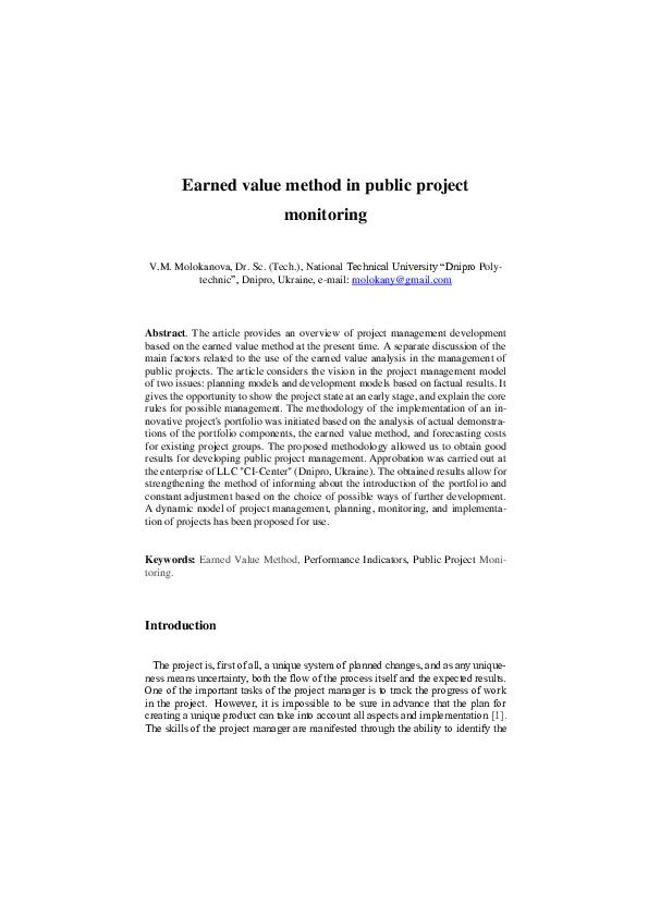 (PDF) Optimizing Public Project Management with Earned Value Method