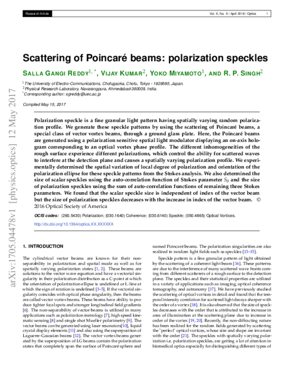 (PDF) Scattering of Poincaré beams: polarization speckles