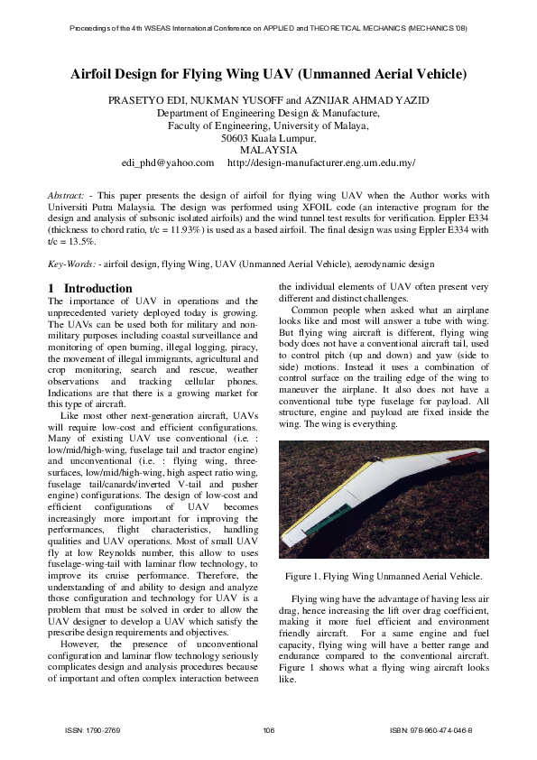 (PDF) Airfoil Design For Flying Wing Uav (Unmanned Aerial Vehicle)