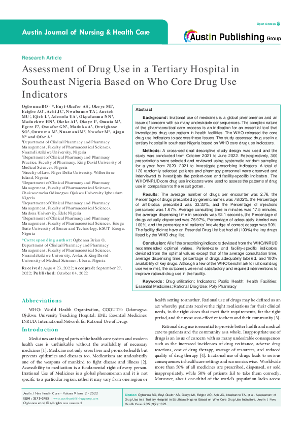 (PDF) Assessment of Drug Use in a Tertiary Hospital in Southeast ...