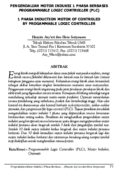 (PDF) Pengendalian Motor Induksi 1 Phasa Berbasis Programmable Logic Controller (PLC)