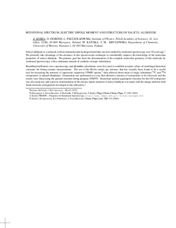 (PDF) Rotational Spectrum, Electric Dipole Moment and Structure of ...