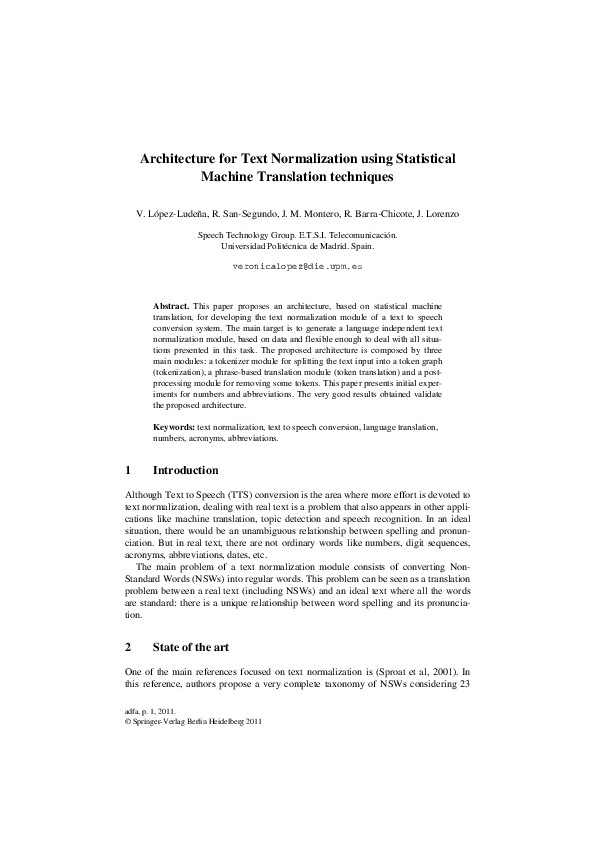 (PDF) Text Normalization via Statistical MT Techniques