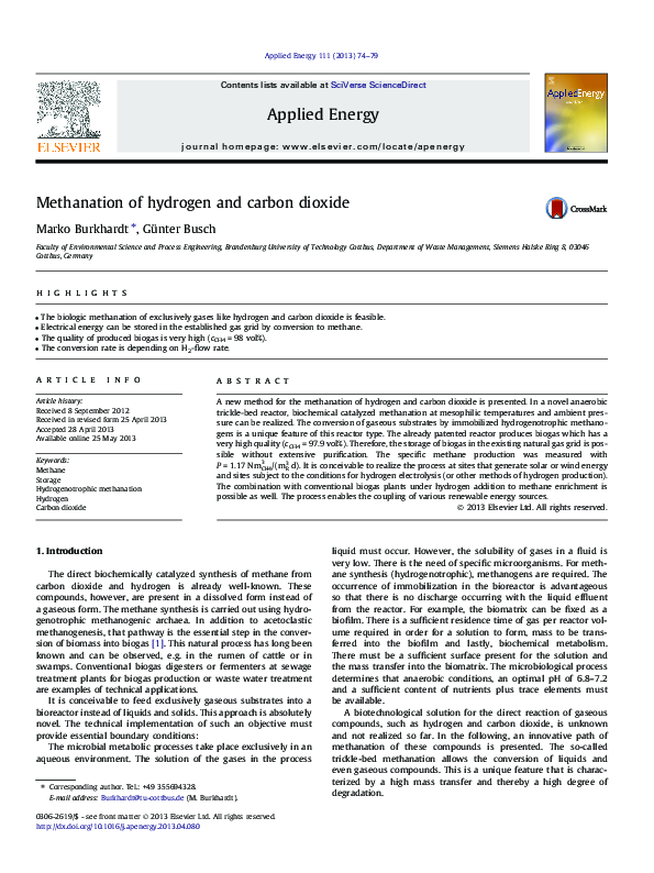 (PDF) Methanation of hydrogen and carbon dioxide
