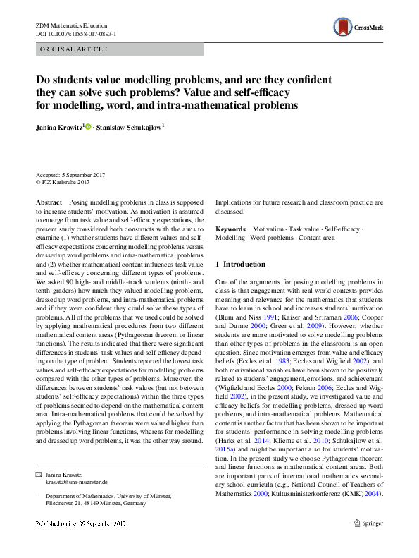 (PDF) Do students value modelling problems, and are they confident they can solve such problems ...