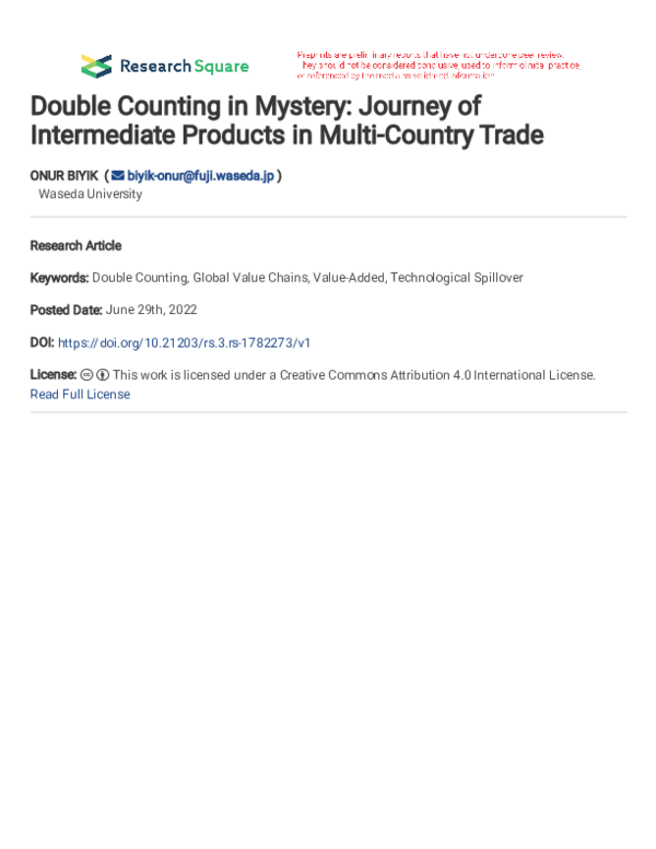 (PDF) Double Counting in Mystery: Journey of Intermediate Products in Multi-Country Trade