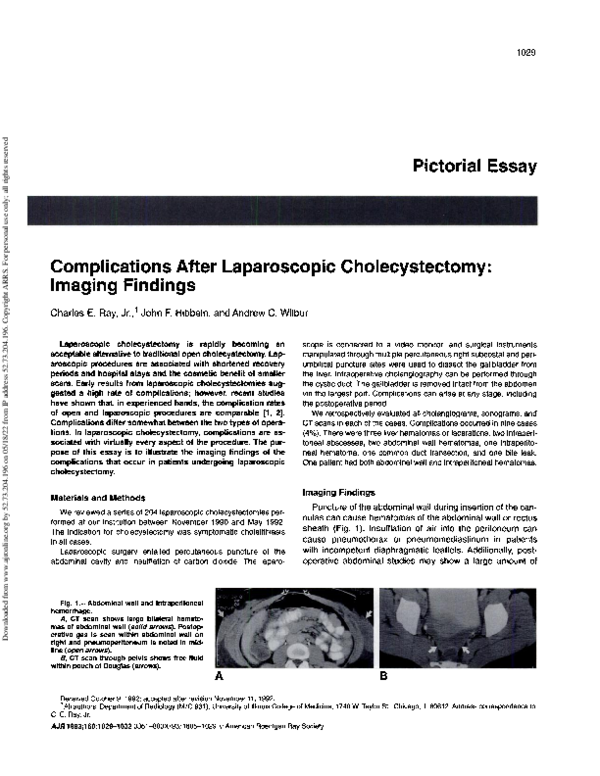 Pdf Complications After Laparoscopic Cholecystectomy Imaging Findings