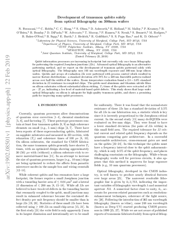 (PDF) Development of transmon qubits solely from optical lithography on ...