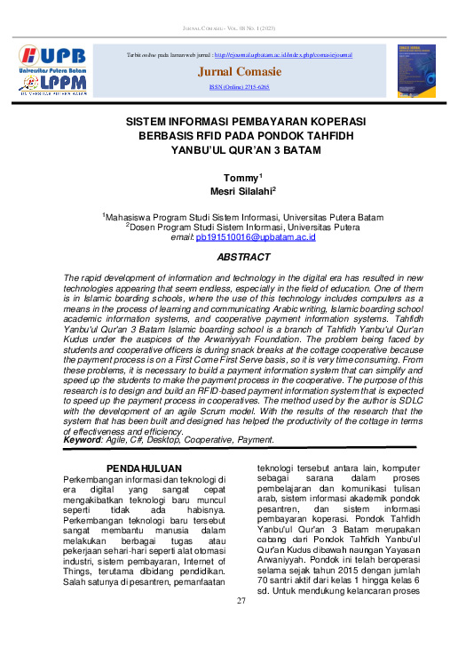 (PDF) Sistem Informasi Pembayaran Berbasis Rfid Pada Pondok Tahfidh ...