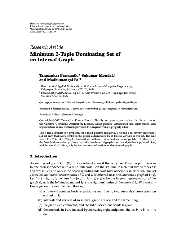 Pdf Minimum 2 Tuple Dominating Set Of An Interval Graph