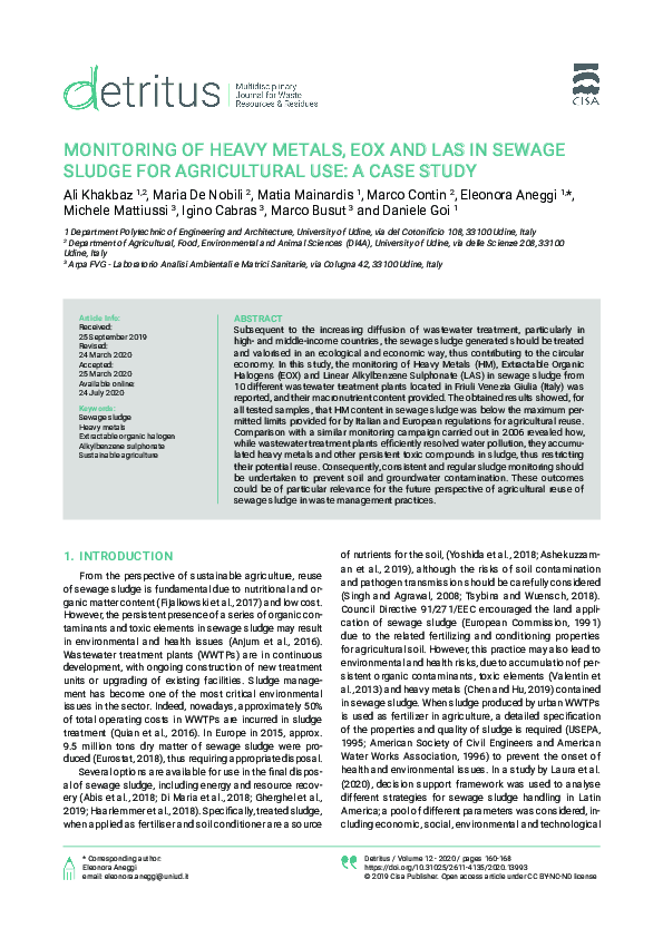 (PDF) Monitoring of Heavy Metals, Eox and Las in Sewage Sludge for ...
