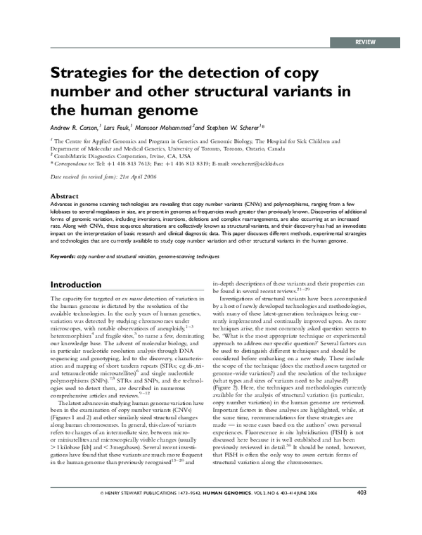 Pdf Strategies For The Detection Of Copy Number And Other Structural Variants In The Human