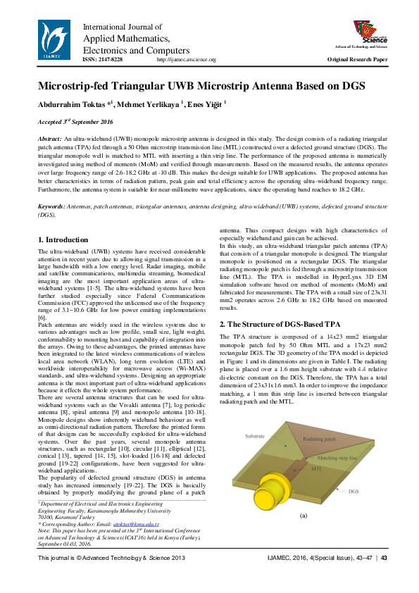 (PDF) Microstrip-fed Triangular UWB Microstrip Antenna Based on DGS ...