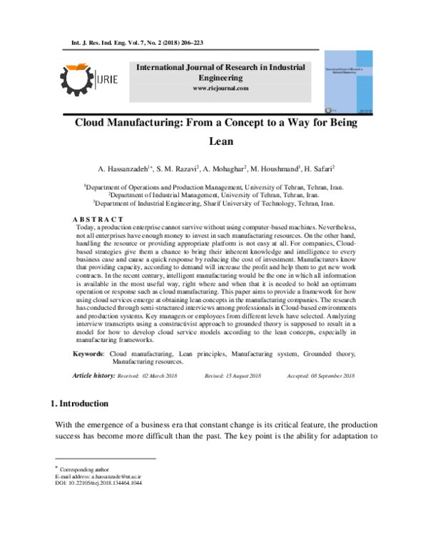 (PDF) Cloud manufacturing: from a concept to a way for being lean