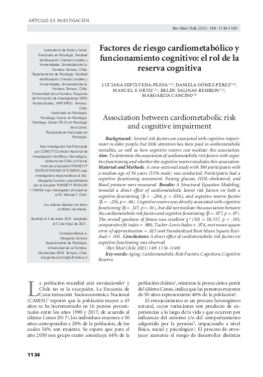 (PDF) Factores de riesgo cardiometabólico y funcionamiento cognitivo: el rol de la reserva cognitiva