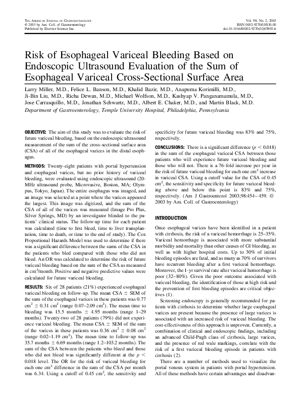 (PDF) Risk of esophageal variceal bleeding based on endoscopic ...