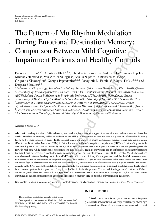 (PDF) The Pattern of Mu Rhythm Modulation During Emotional Destination Memory: Comparison ...