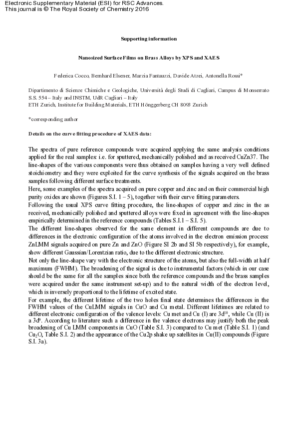 (PDF) Nanosized surface films on brass alloys by XPS and XAES