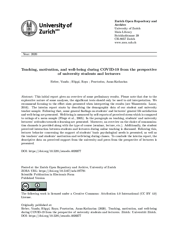 (PDF) Teaching, motivation, and well-being during COVID-19 from the ...