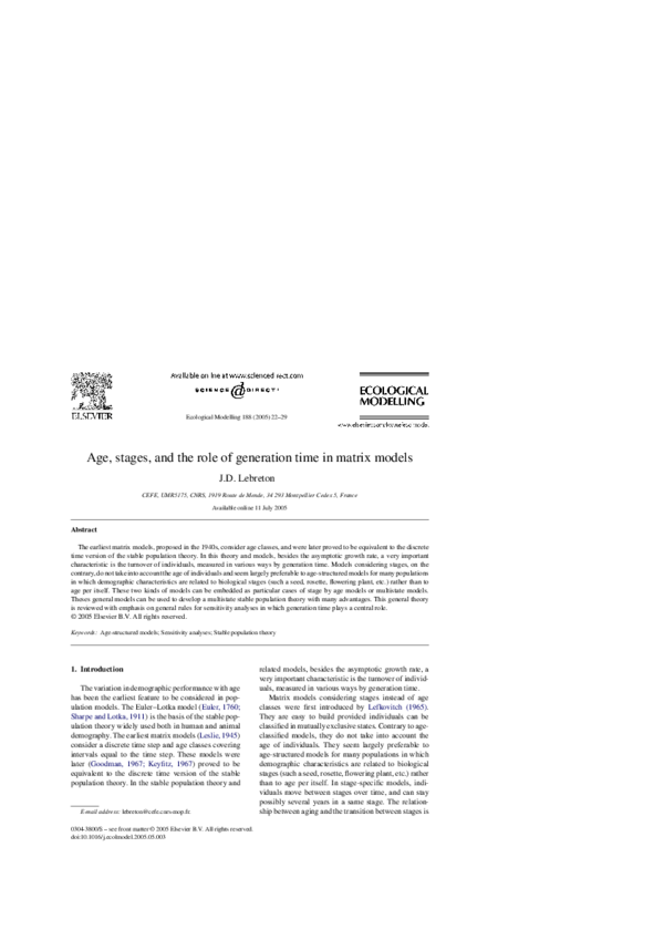(PDF) Age, stages, and the role of generation time in matrix models