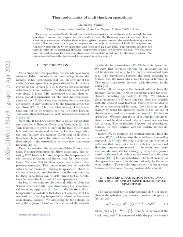 (PDF) Thermodynamics of multi-horizon spacetimes