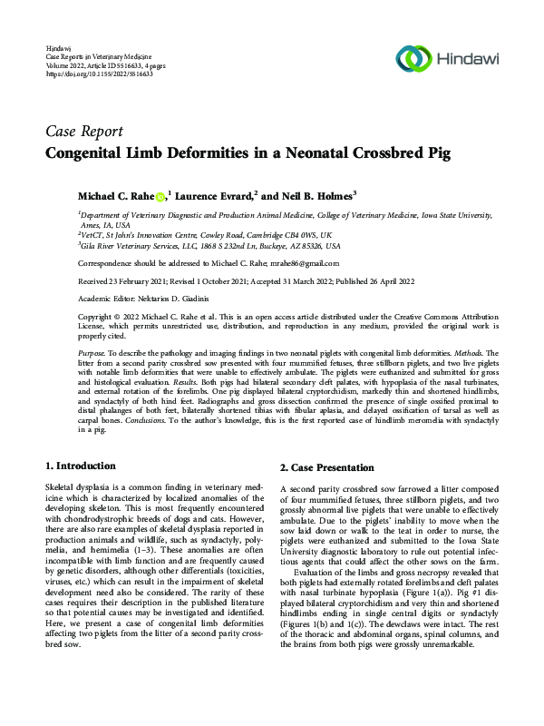 (PDF) Congenital Limb Deformities in a Neonatal Crossbred Pig