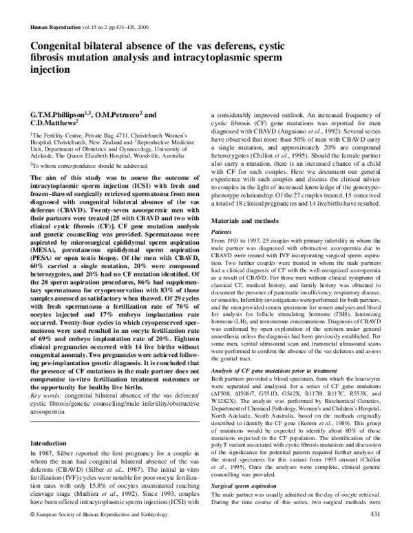 (PDF) Congenital bilateral absence of the vas deferens, cystic fibrosis ...