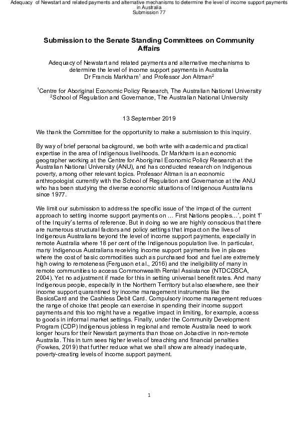 (PDF) Submission 77 to the Senate Standing Committees on Community ...