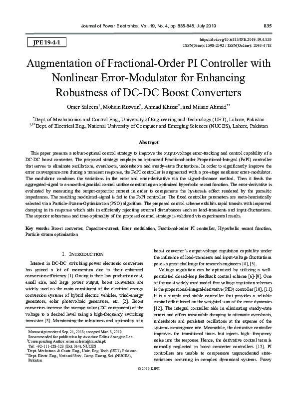 (PDF) Augmentation of Fractional-Order PI Controller with Nonlinear Error-Modulator for ...