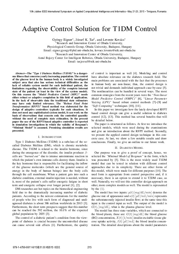 (PDF) Adaptive control solution for T1DM control
